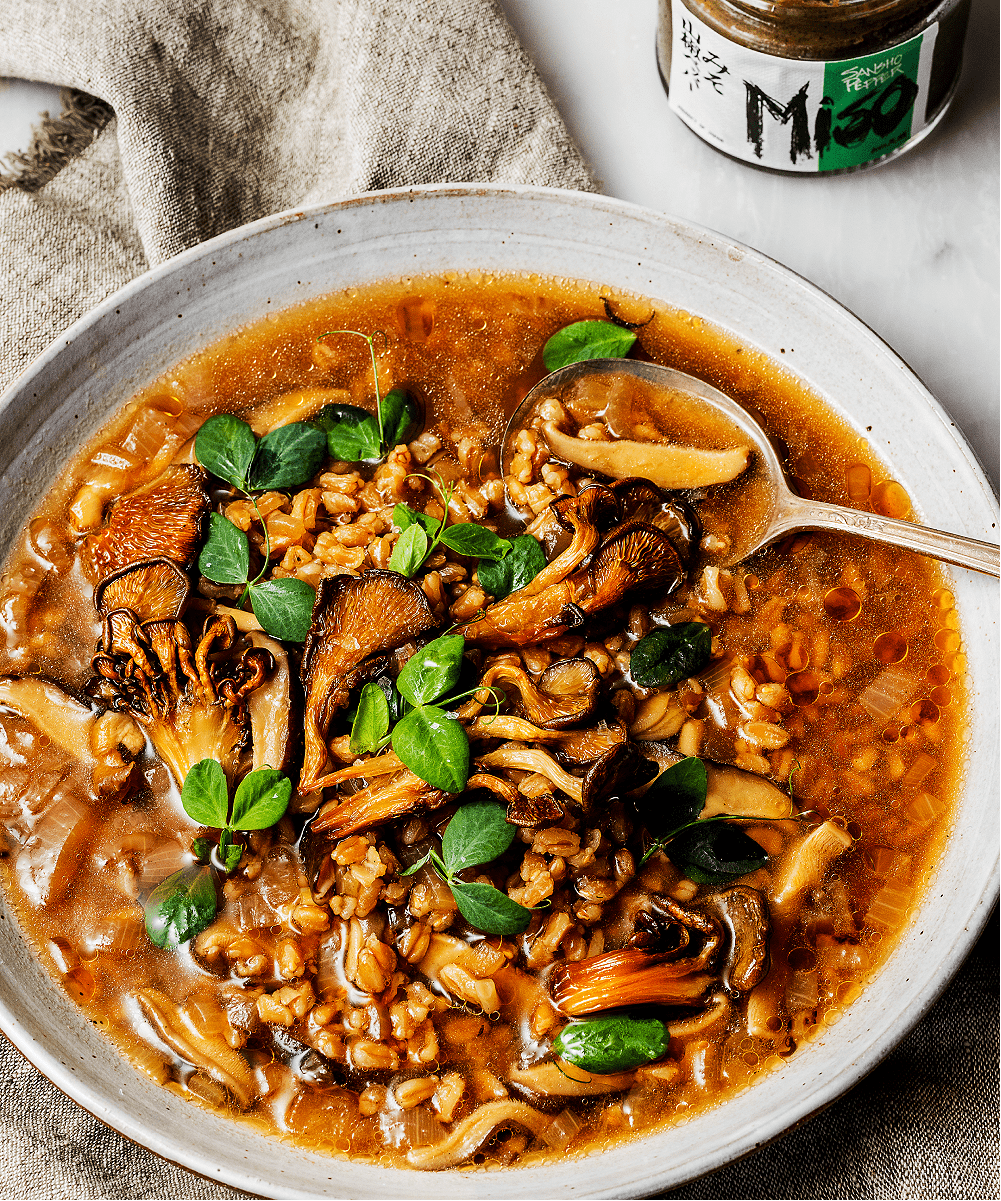 Vegan Dashi Miso Broth with Farro | Exploring Vegan
