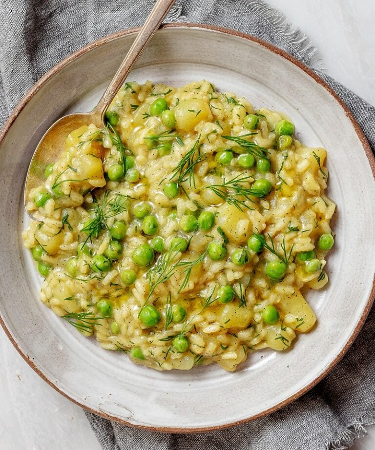 Vegan Pea and Potato Risotto | Exploring Vegan