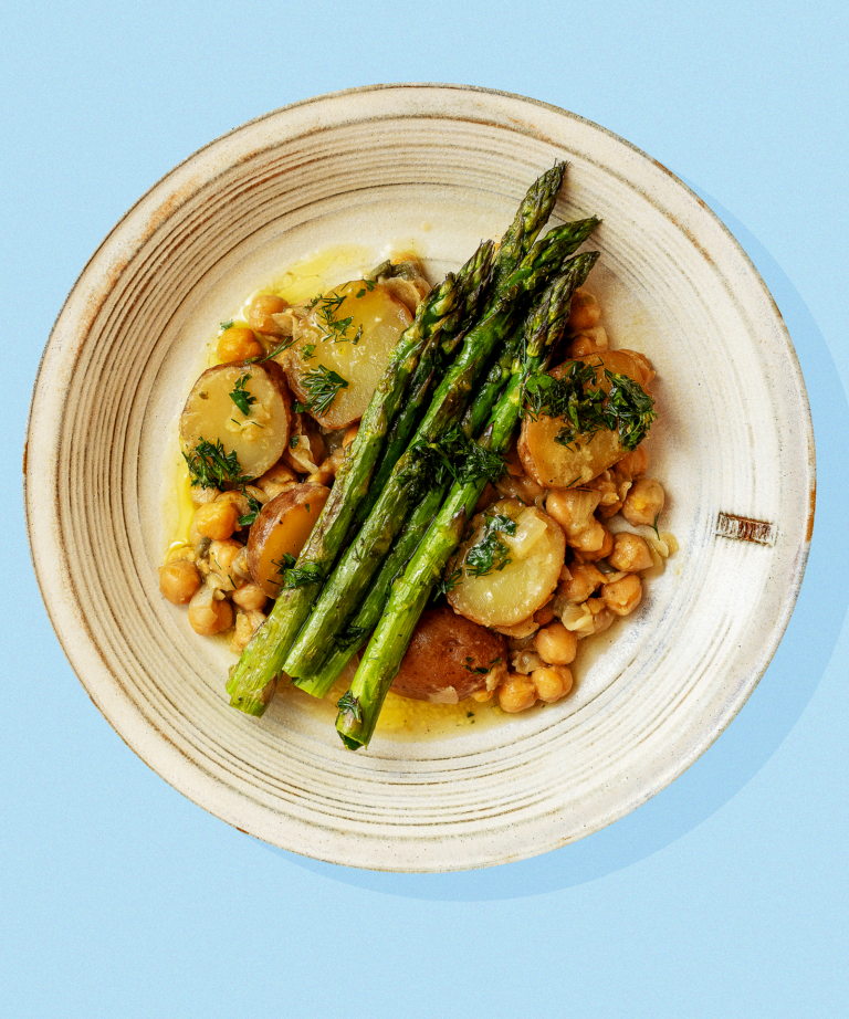 Roasted Asparagus with Stewed Chickpeas | Exploring Vegan